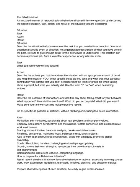 The STAR Method Structure and Example | PDF | Motivational | Motivation