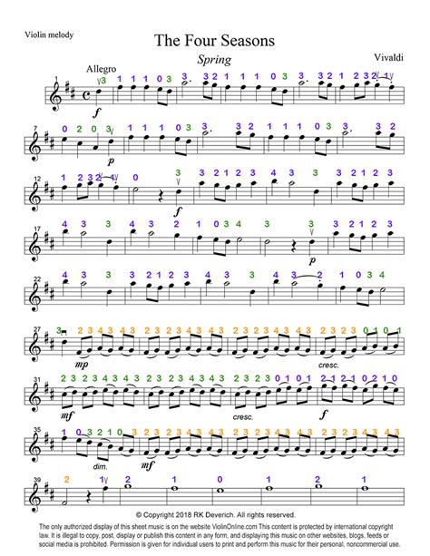 Image result for Vivaldi Spring Violin Notes