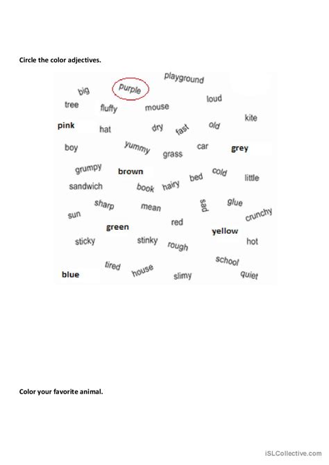 Image result for Color Adjectives Worksheet