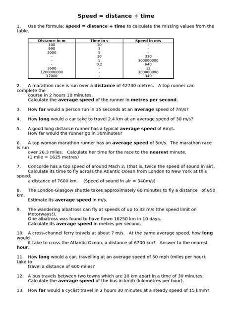 Image result for Speed Calculation Practice Worksheets