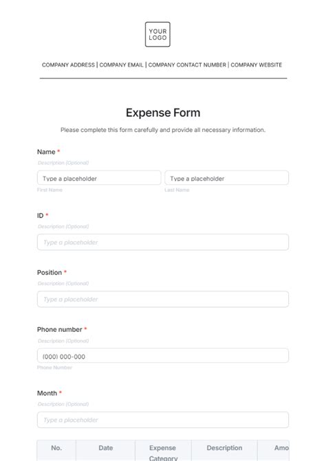 Image result for Sample Expense Form