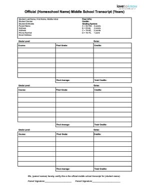 Image result for Middle School Transcript