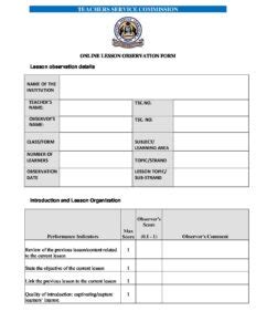 Image result for Lesson Observation Form UK