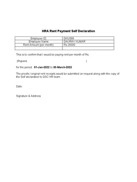 Image result for HRA Self Declaration Form