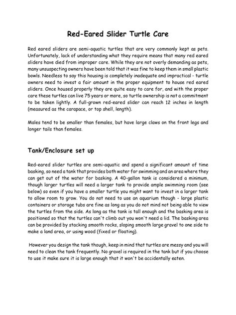 Red-Eared Slider Turtle Care Sheet | PDF | Ultraviolet | Calcium