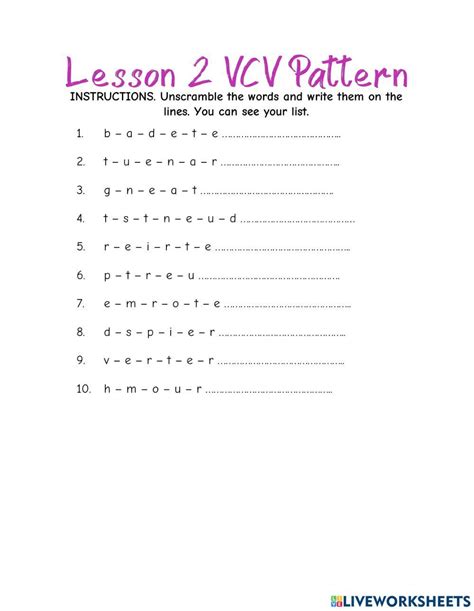 Image result for Vcv Pattern Sample Worksheets