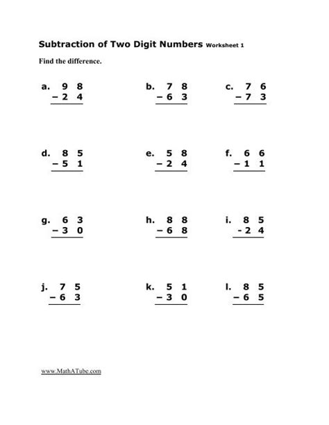 Image result for Subtracting Two-Digit Numbers Worksheet
