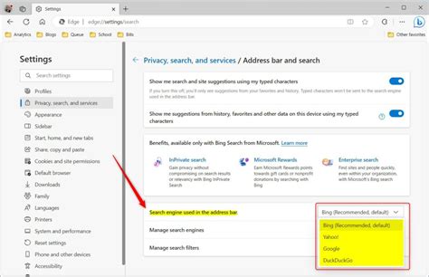 Image result for Microsoft Search Engine Setting