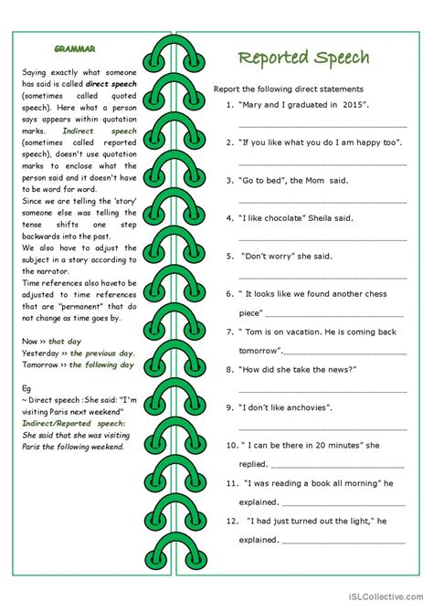 Reported Speech: English ESL worksheets pdf & doc