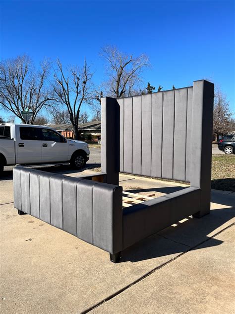 Modern Tall Headboard Box Spring Bed Frame California King Queen ...