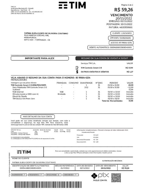 Image result for Recibo Conta Internet Tim