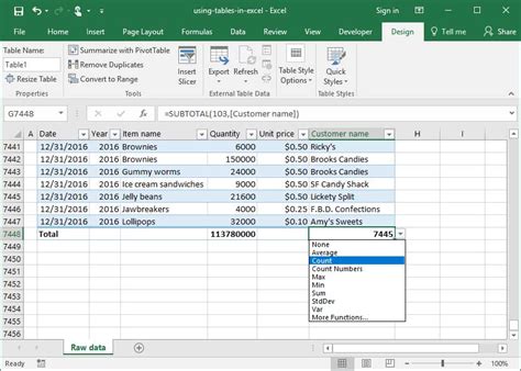 Image result for Excel Table Function