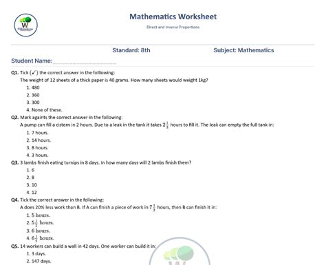 Image result for Inverse Proportion Worksheet