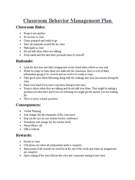 cbm5 - Classroom Behavior Management Plan | PDF