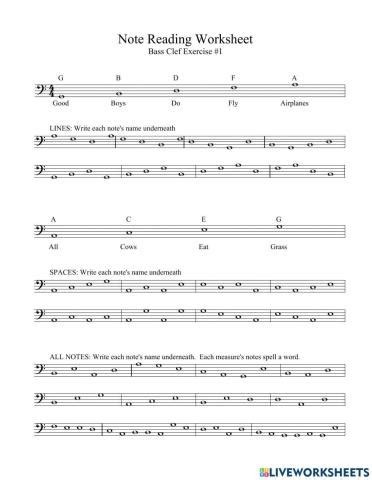 Image result for Bass Clef Notes Worksheet