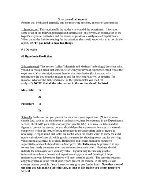 Image result for Lab Report Structure