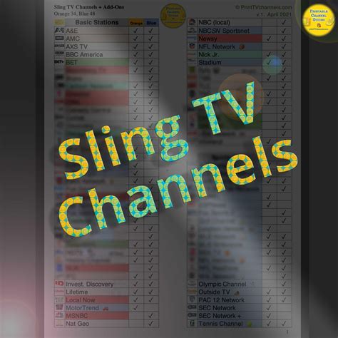 Image result for Sling TV Channel Guide Printable