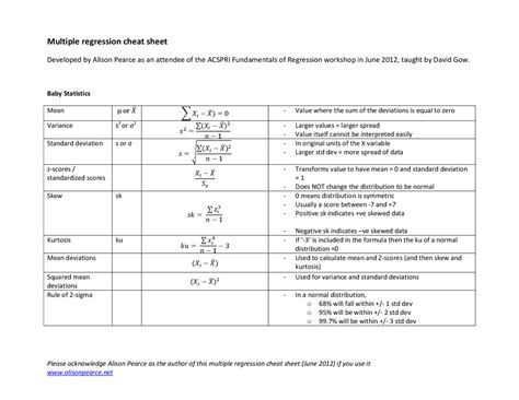 Image result for Multiple Regression Cheat Sheet