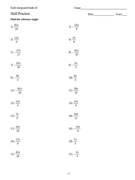 Reference Angles Worksheet | PDF