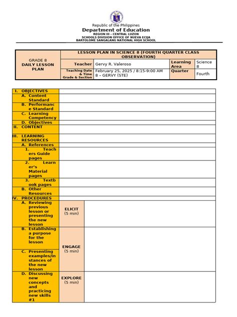 Image result for Observation Lesson Plan Template