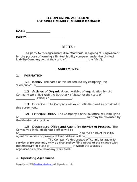 Image result for Single Member LLC Operating Agreement Sample