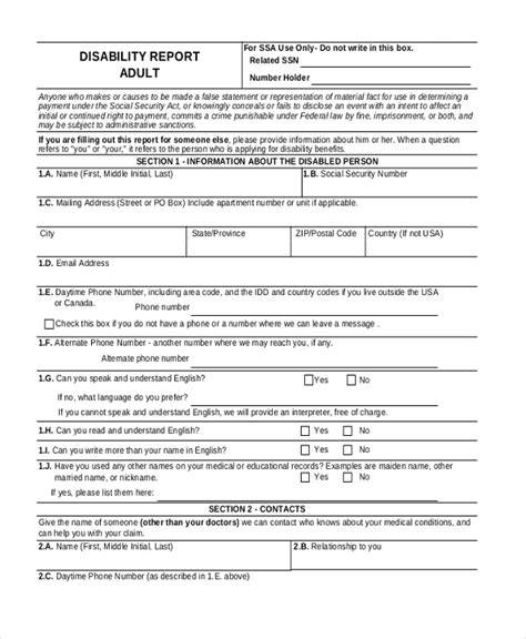 Image result for Disability Forms Sample