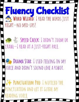 Image result for Fluency Checklist Poster