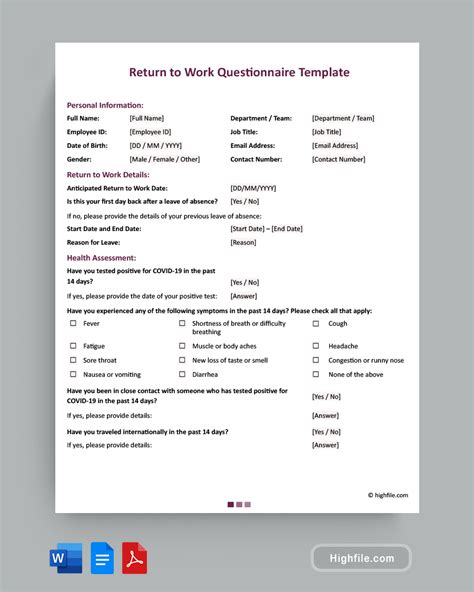 Image result for Return to Work Program Survey Template