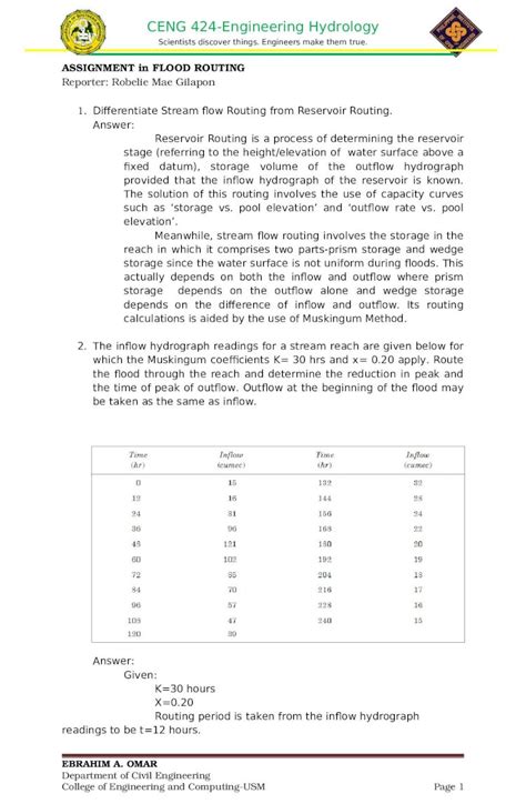 Image result for Muskingum Routing Method Example