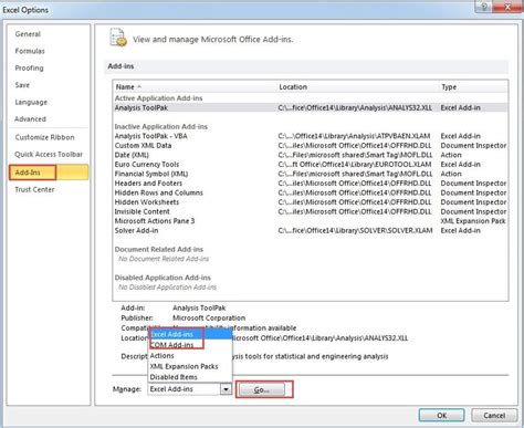 Image result for Excel Options Add-Ins