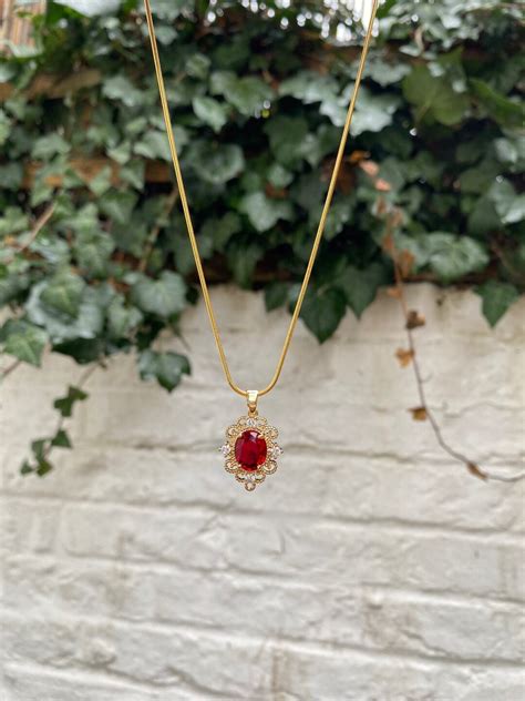Vintage Style Ruby Red Jewel Necklace - Etsy