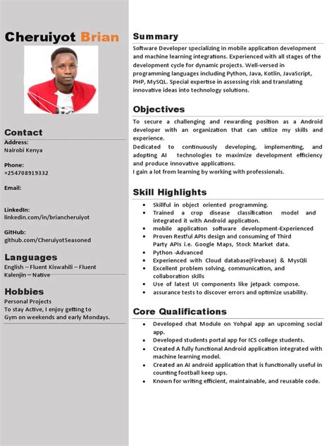 Image result for Android Developer CV