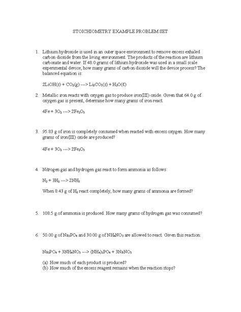 Image result for Stoichiometry Example Word Problems