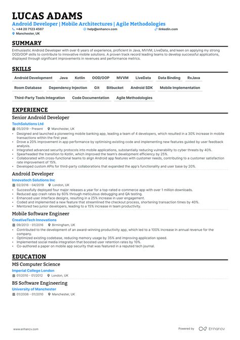 Image result for Android Developer CV