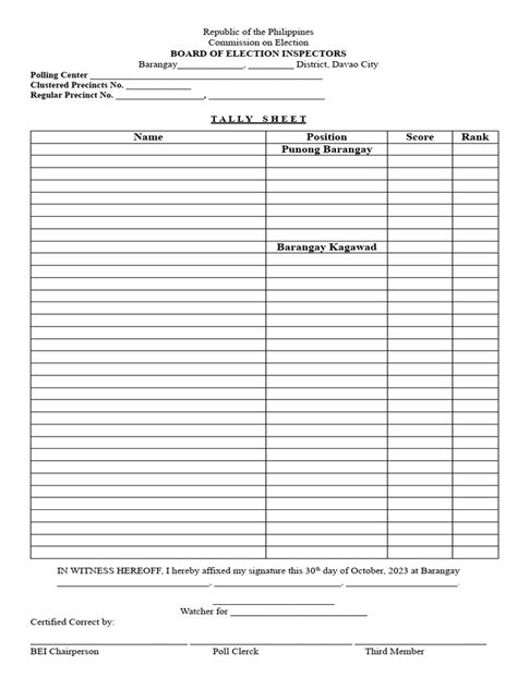 Image result for Tally Sheet Format for Survey Questions
