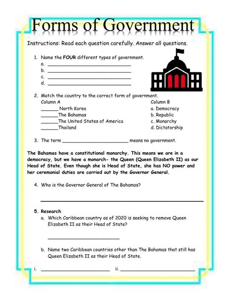 Image result for Types of Government Systems Worksheet
