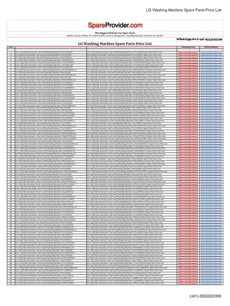 LG Washing Machine Spare Parts Price List | PDF | Washing Machine ...