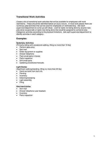 Image result for Written Return to Work Program