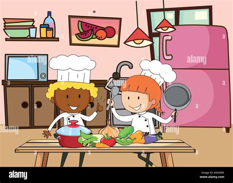 Chef working in the kitchen illustration Stock Vector Image & Art - Alamy