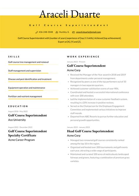 Image result for Golf Course Manager Resume Example
