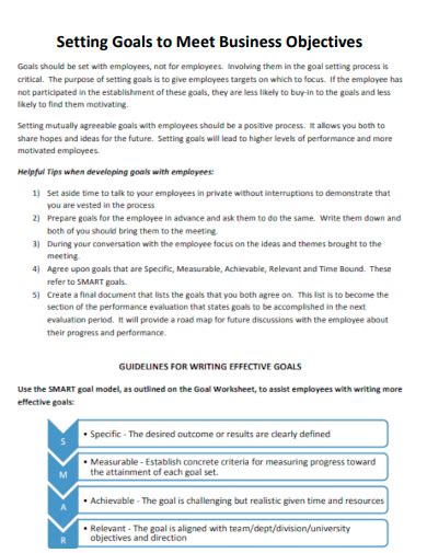 Image result for Business Goals and Objectives Examples