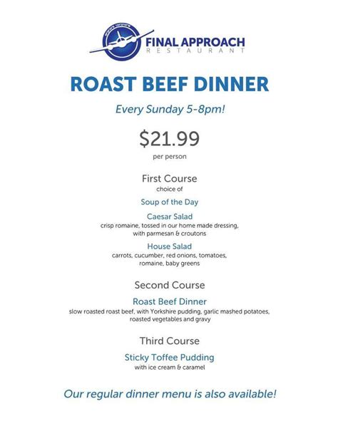 Image result for Final Approach Restaurant Menu