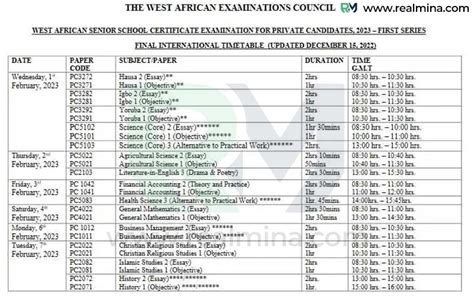 Image result for WAEC Exam Timetable