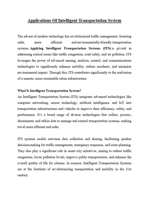 Application of Intelligent Transportation System | PDF | Public ...