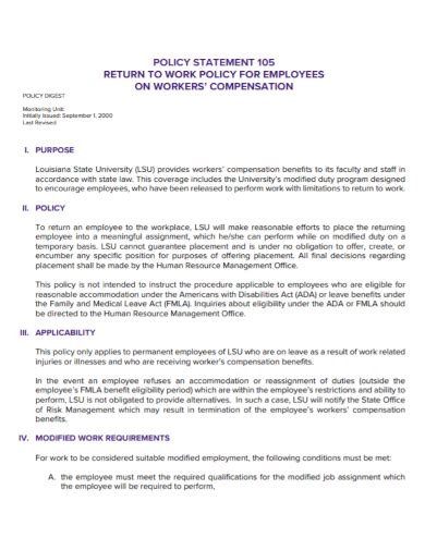 Image result for Return to Work Policy Examples
