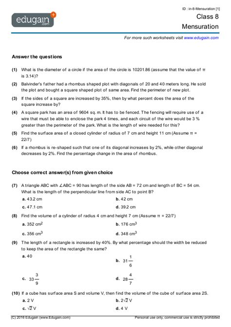 Image result for Math Measurement Grade 8 Worksheet