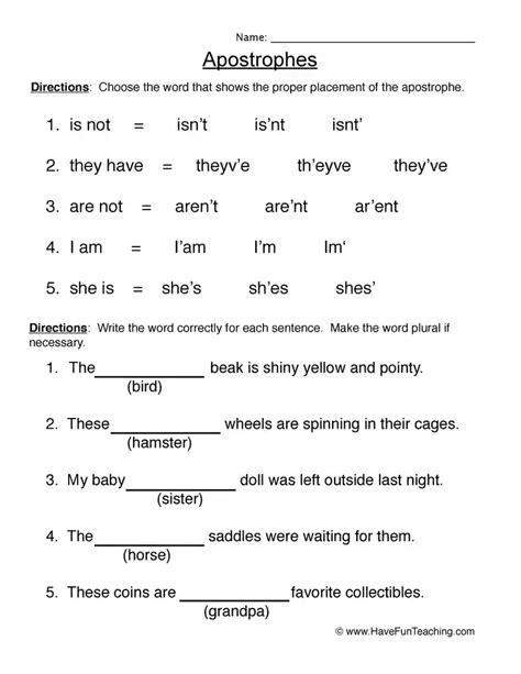 Image result for Apostrophe Practice Worksheet