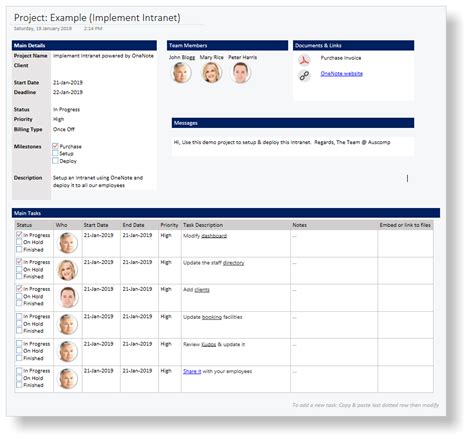 Image result for Project Management Dashboard OneNote