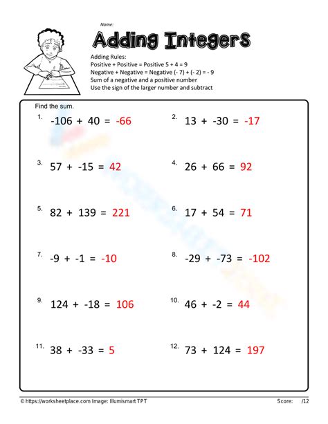 Image result for Adding Integers Free Worksheet