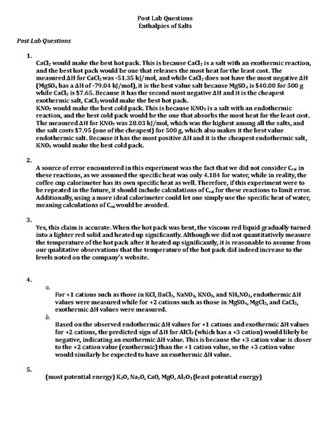 Image result for Enthalpy Post-Lab